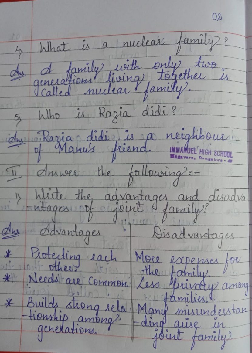 5th std Social-Lesson-01-Family – Notes. – IMMANUEL PRIMARY SCHOOL