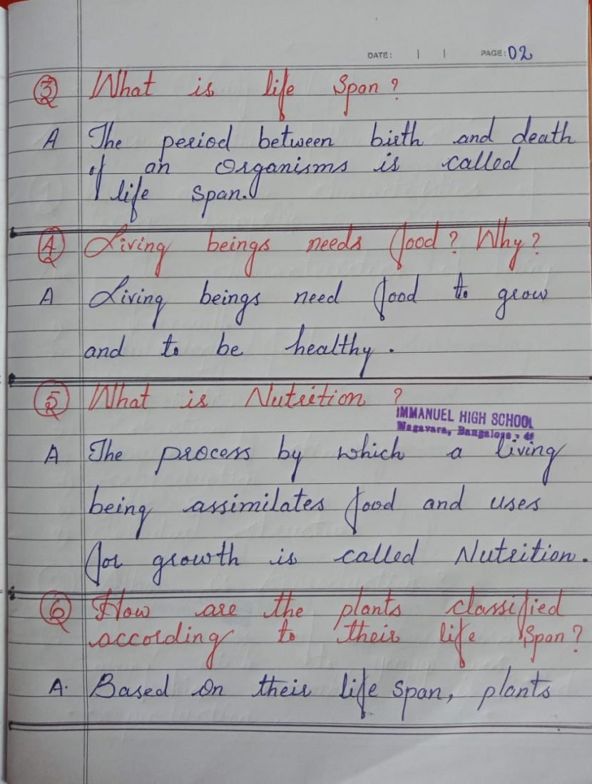5th std Science-Lesson-01- Living World- Notes. – IMMANUEL PRIMARY SCHOOL