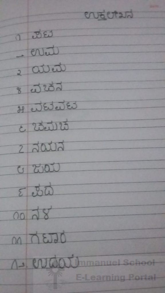 2nd Standard : Kannada Lesson -3 Dictation Words & Activity-3 – IMMANUEL PRIMARY SCHOOL