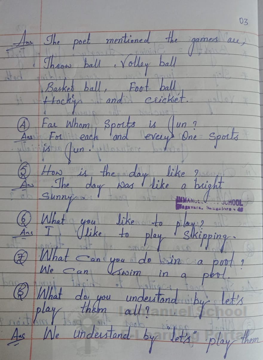 3rd std English – Poem-01- Sports is Fun – Notes. – IMMANUEL PRIMARY SCHOOL