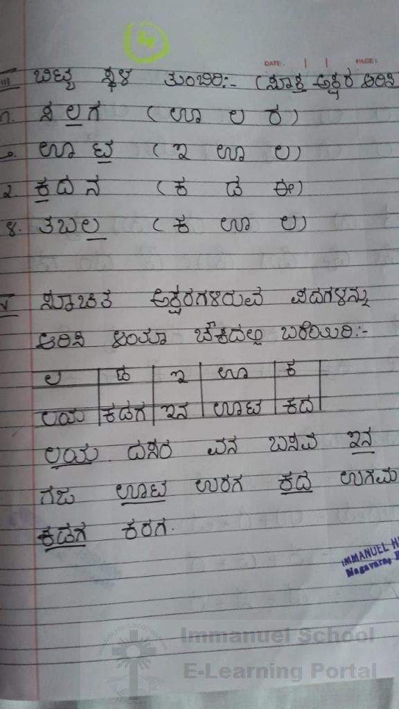 2nd Std:Kannada Lesson-4 Classwork – IMMANUEL PRIMARY SCHOOL