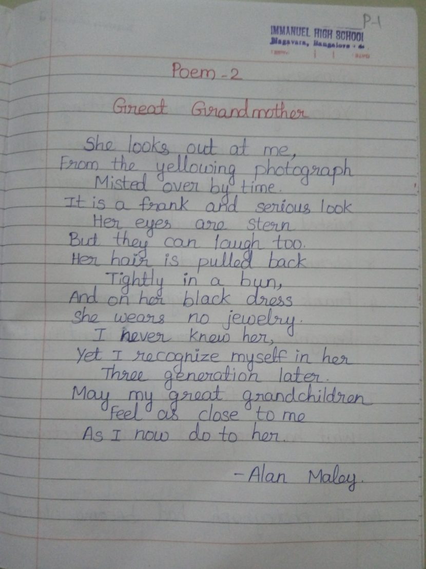5th standard English Great Grandmother poem – 2(class work) – IMMANUEL ...