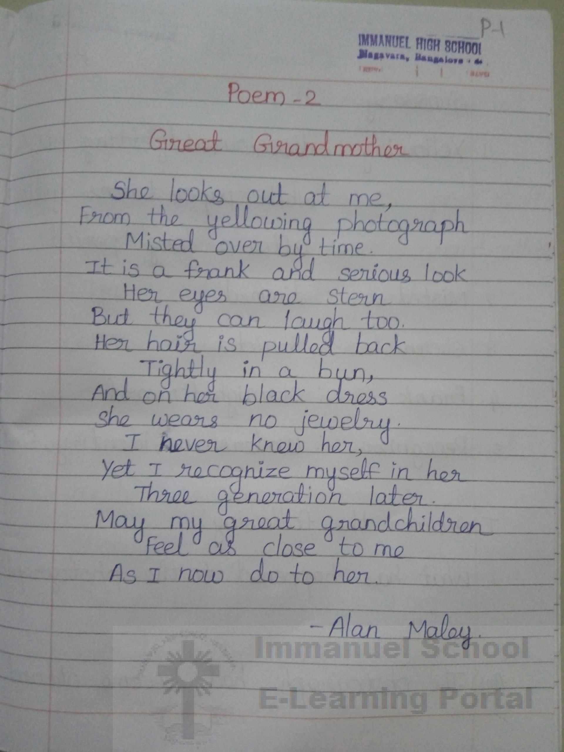 5th standard English Great Grandmother poem – 2(class work) – IMMANUEL ...