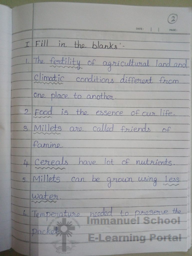 5th standard science Lesson -1 Food – Essence of life (class work ...